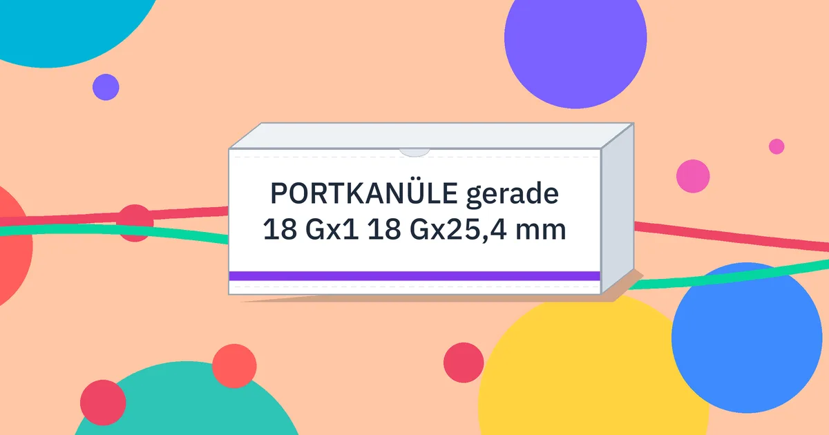Symbolbild: Packung mit der Aufschrift PORTKANÜLE gerade 18 Gx1 18 Gx25,4 mm (PZN 14061502) – Verfügbarkeit und Bezug in Apotheken in Frankfurt am Main