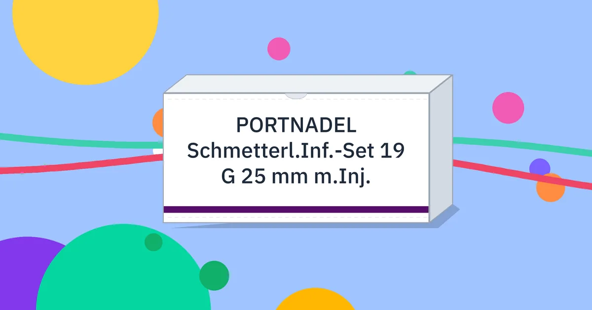Symbolbild: Packung mit der Aufschrift PORTNADEL Schmetterl.Inf.-Set 19 G 25 mm m.Inj. (PZN 02756110) – Verfügbarkeit und Bezug in Apotheken in Frankfurt am Main