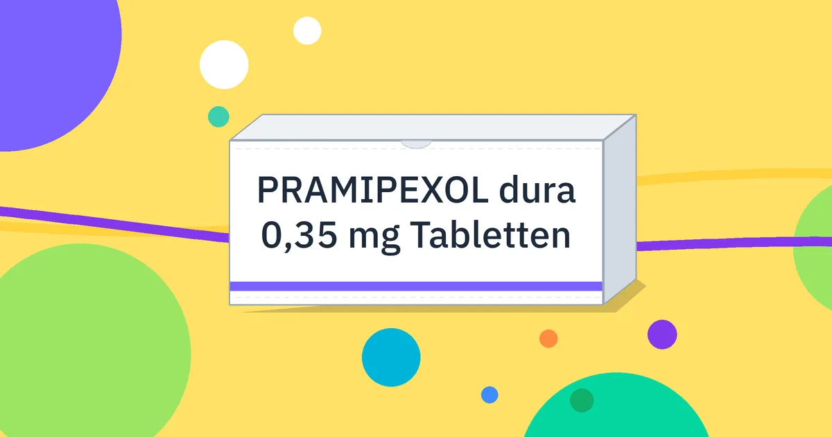 Symbolbild: Packung mit der Aufschrift PRAMIPEXOL dura 0,35 mg Tabletten (PZN 14177937) – Verfügbarkeit und Bezug in Apotheken in Frankfurt am Main
