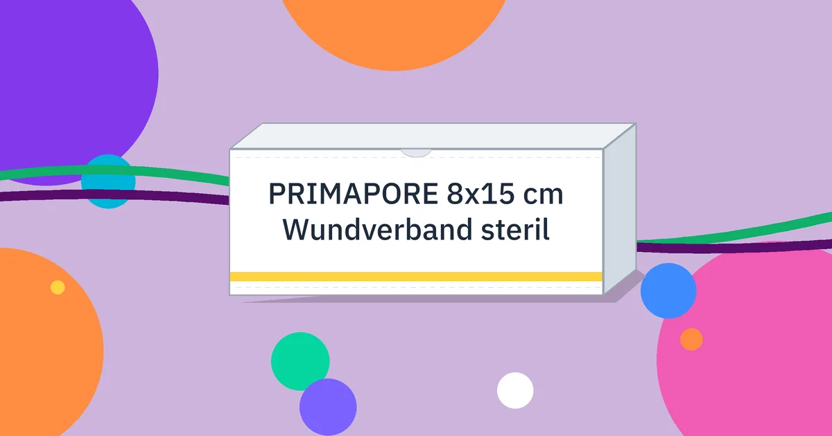 Symbolbild: Packung mit der Aufschrift PRIMAPORE 8x15 cm Wundverband steril (PZN 13972176) – Verfügbarkeit und Bezug in Apotheken in Frankfurt am Main