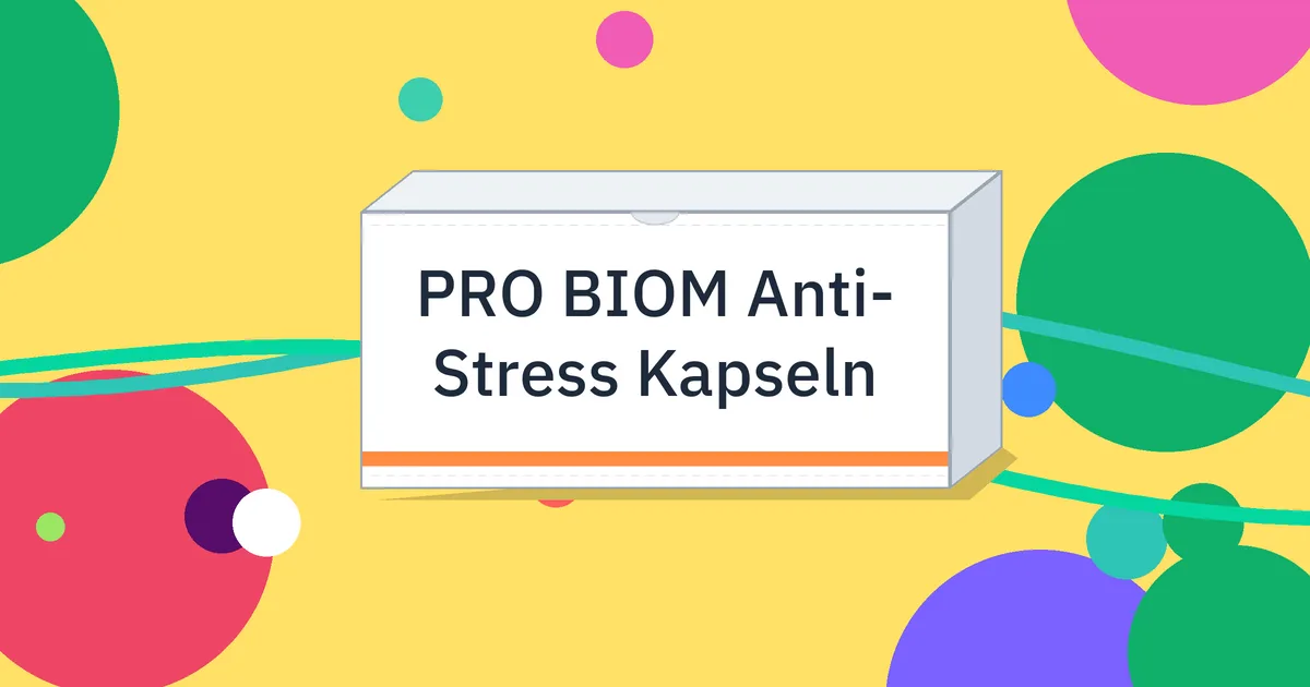 Symbolbild: Packung mit der Aufschrift PRO BIOM Anti-Stress Kapseln (PZN 19776387) – Verfügbarkeit und Bezug in Apotheken in Frankfurt am Main