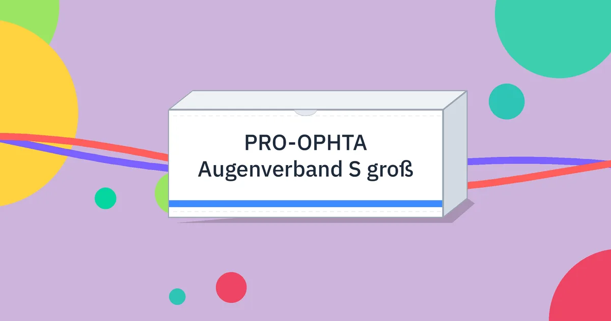 Symbolbild: Packung mit der Aufschrift PRO-OPHTA Augenverband S groß (PZN 19068101) – Verfügbarkeit und Bezug in Apotheken in Frankfurt am Main