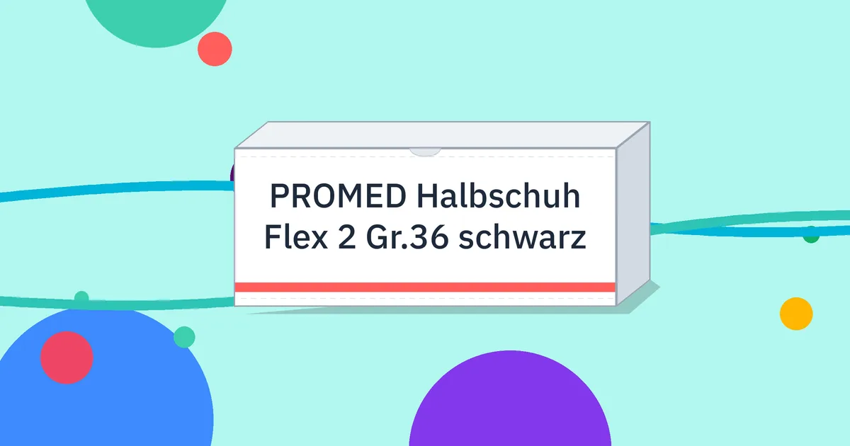 Symbolbild: Packung mit der Aufschrift PROMED Halbschuh Flex 2 Gr.36 schwarz (PZN 17918127) – Verfügbarkeit und Bezug in Apotheken in Frankfurt am Main