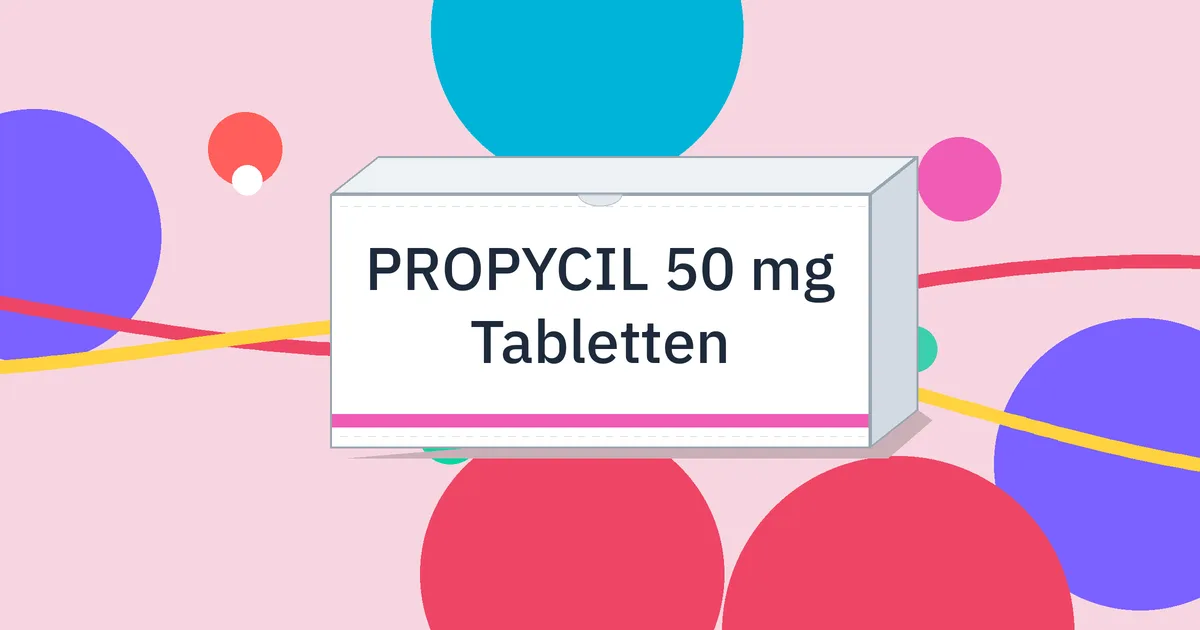 Symbolbild: Packung mit der Aufschrift PROPYCIL 50 mg Tabletten (PZN 03962001) – Verfügbarkeit und Bezug in Apotheken in Frankfurt am Main