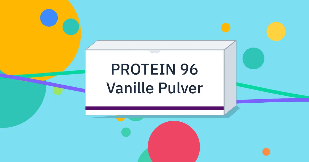 Symbolbild: Packung mit der Aufschrift PROTEIN 96 Vanille Pulver (PZN 20106433) – Verfügbarkeit und Bezug in Apotheken in Frankfurt am Main