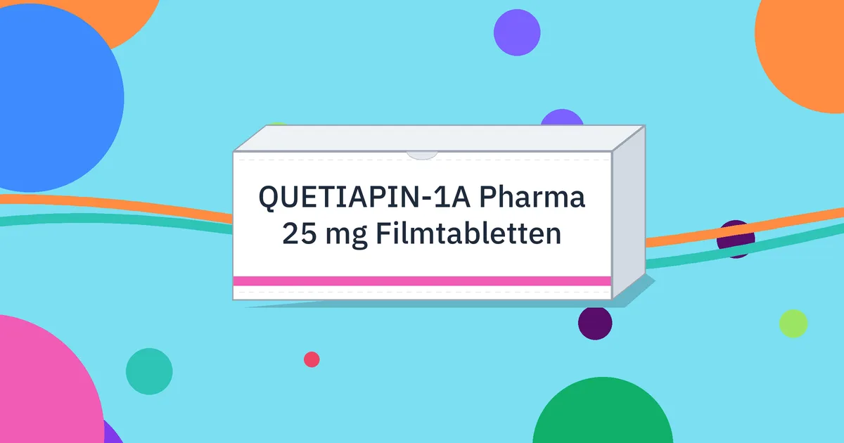 Symbolbild: Packung mit der Aufschrift QUETIAPIN-1A Pharma 25 mg Filmtabletten (PZN 09494529) – Verfügbarkeit und Bezug in Apotheken in Frankfurt am Main
