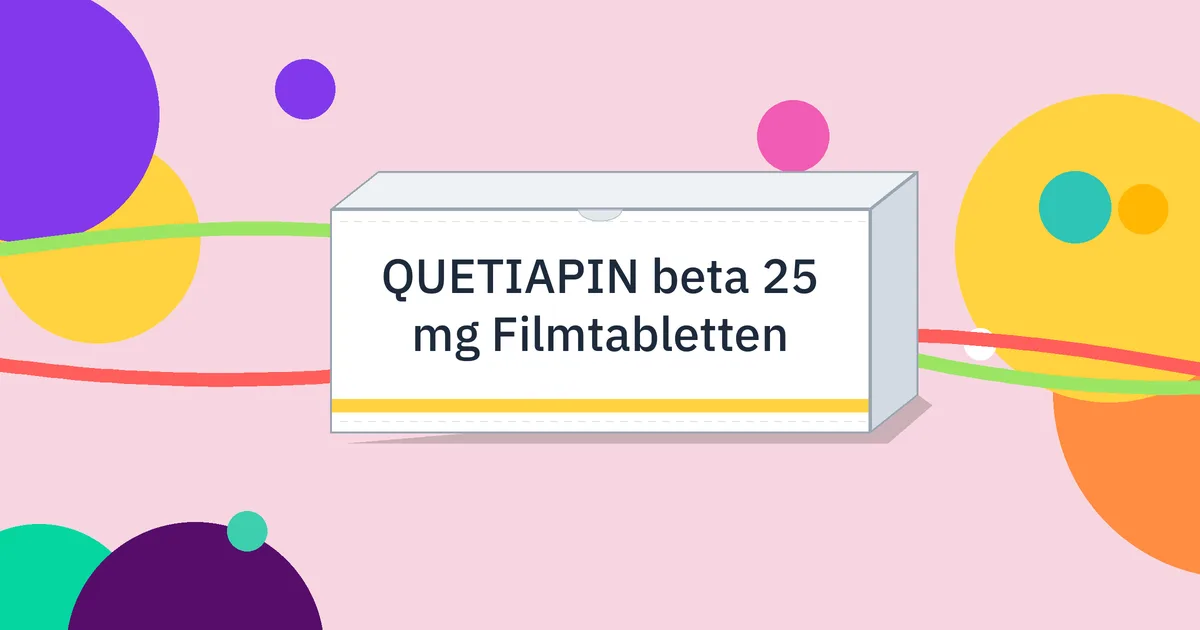 Symbolbild: Packung mit der Aufschrift QUETIAPIN beta 25 mg Filmtabletten (PZN 09284588) – Verfügbarkeit und Bezug in Apotheken in Frankfurt am Main