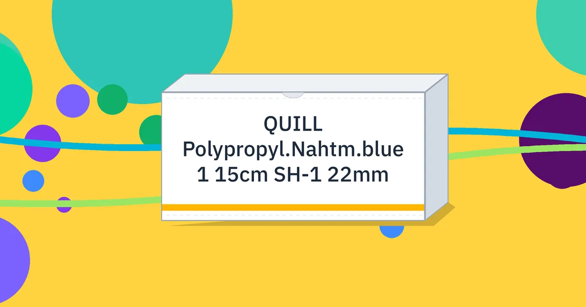 Symbolbild: Packung mit der Aufschrift QUILL Polypropyl.Nahtm.blue 1 15cm SH-1 22mm (PZN 17990952) – Verfügbarkeit und Bezug in Apotheken in Frankfurt am Main
