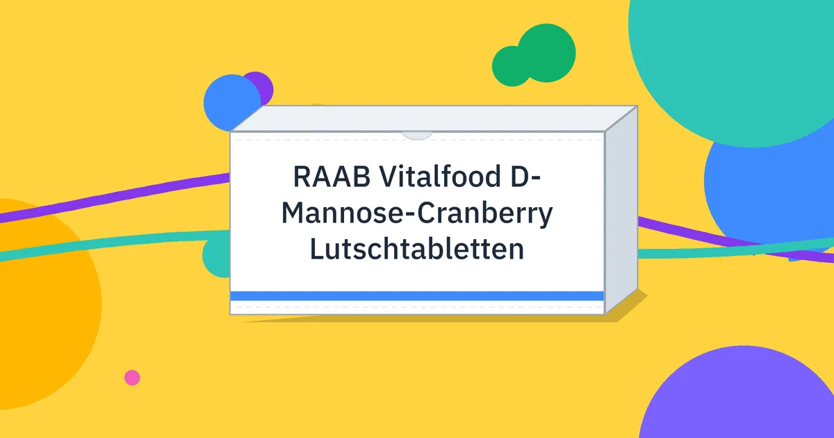Symbolbild: Packung mit der Aufschrift RAAB Vitalfood D-Mannose-Cranberry Lutschtabletten (PZN 19304352) – Verfügbarkeit und Bezug in Apotheken in Frankfurt am Main