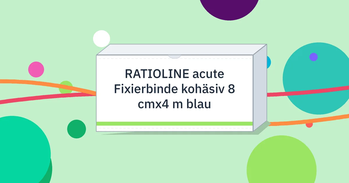 Symbolbild: Packung mit der Aufschrift RATIOLINE acute Fixierbinde kohäsiv 8 cmx4 m blau (PZN 02684178) – Verfügbarkeit und Bezug in Apotheken in Frankfurt am Main