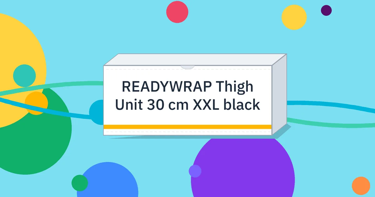 Symbolbild: Packung mit der Aufschrift READYWRAP Thigh Unit 30 cm XXL black (PZN 16567619) – Verfügbarkeit und Bezug in Apotheken in Frankfurt am Main