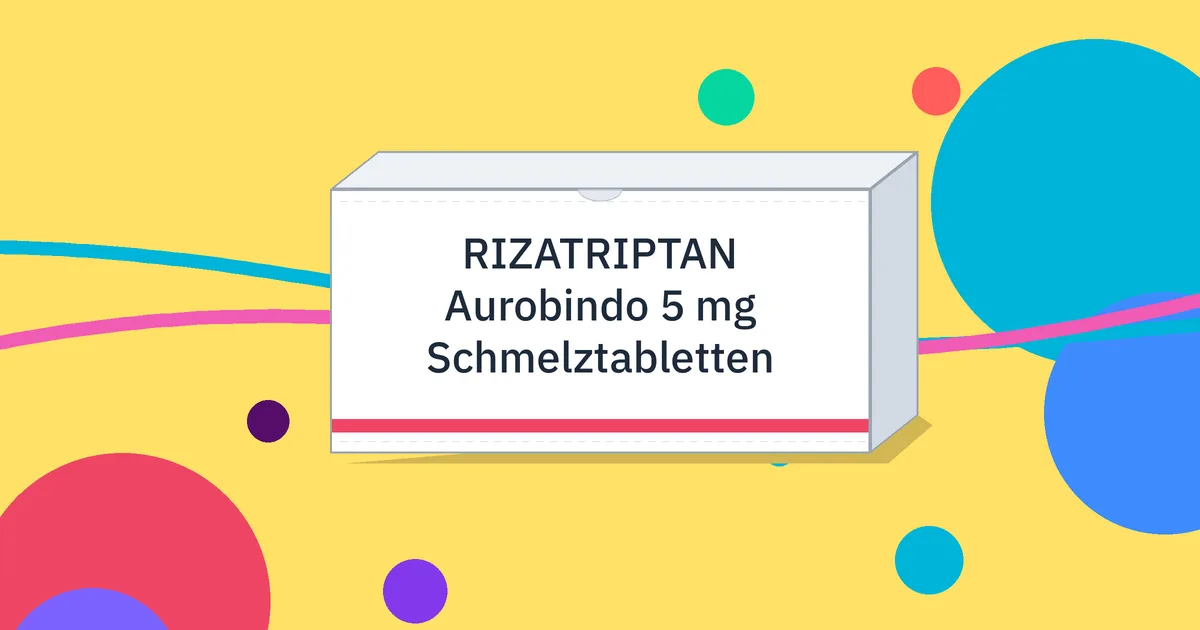 Symbolbild: Packung mit der Aufschrift RIZATRIPTAN Aurobindo 5 mg Schmelztabletten (PZN 02157757) – Verfügbarkeit und Bezug in Apotheken in Frankfurt am Main