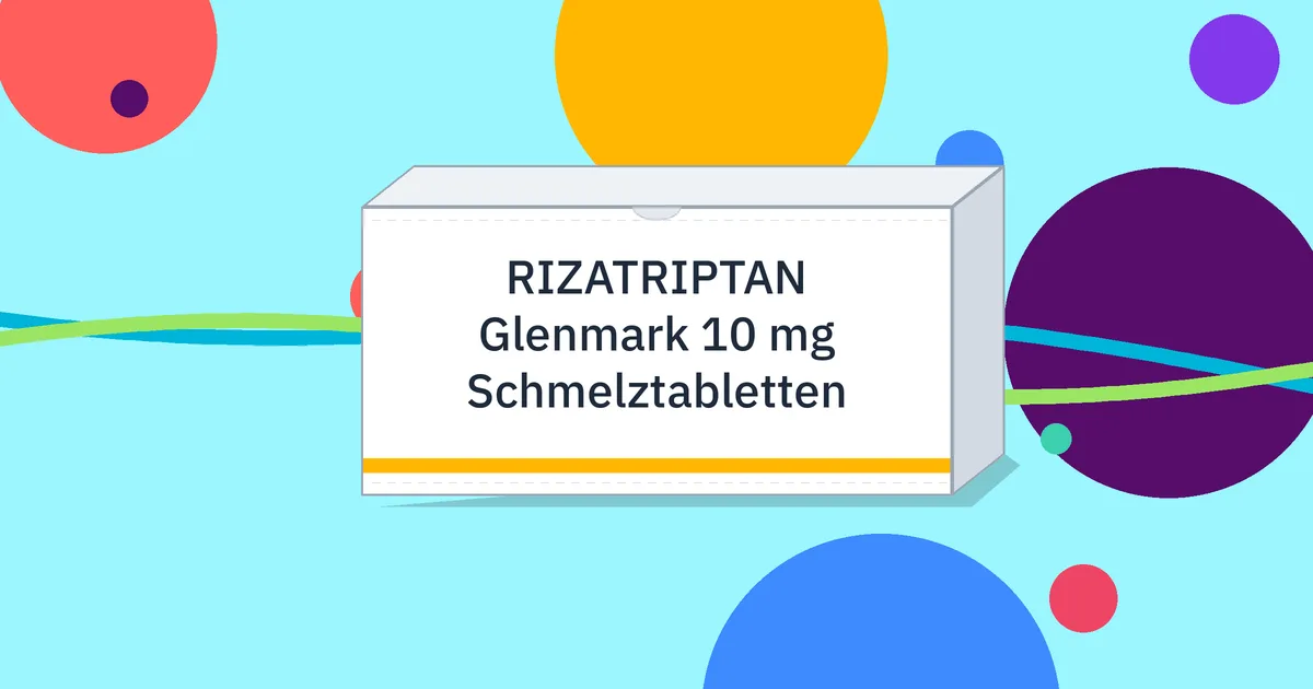 Symbolbild: Packung mit der Aufschrift RIZATRIPTAN Glenmark 10 mg Schmelztabletten (PZN 09947221) – Verfügbarkeit und Bezug in Apotheken in Frankfurt am Main