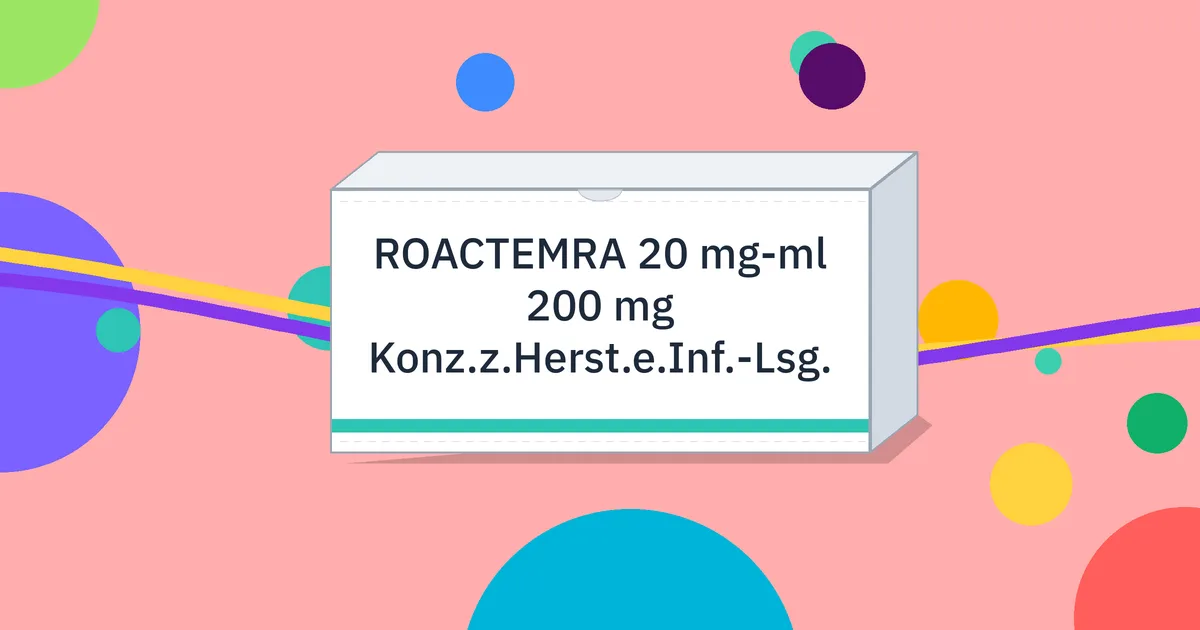 Symbolbild: Packung mit der Aufschrift ROACTEMRA 20 mg-ml 200 mg Konz.z.Herst.e.Inf.-Lsg. (PZN 06938753) – Verfügbarkeit und Bezug in Apotheken in Frankfurt am Main