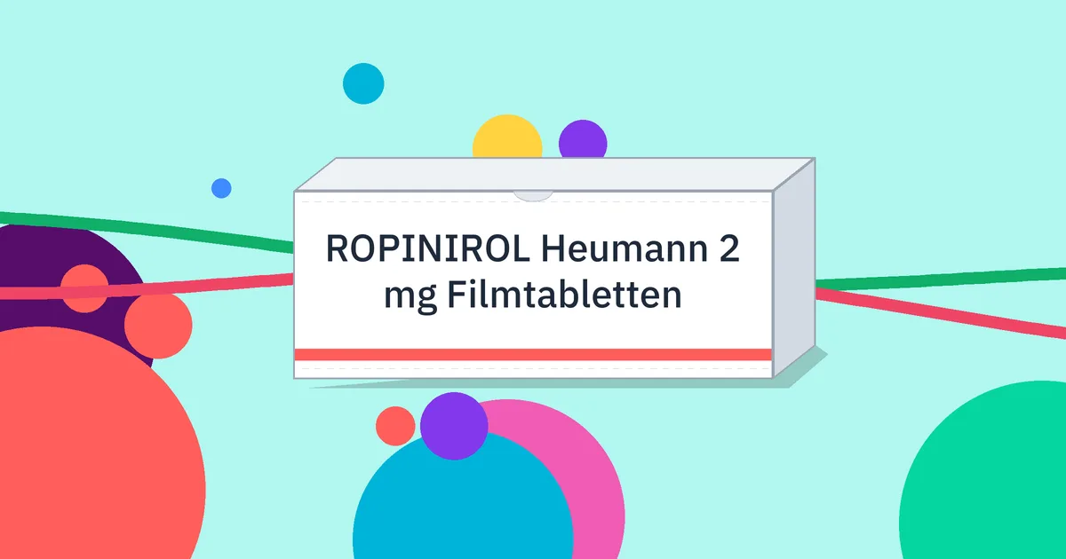 Symbolbild: Packung mit der Aufschrift ROPINIROL Heumann 2 mg Filmtabletten (PZN 09493429) – Verfügbarkeit und Bezug in Apotheken in Frankfurt am Main