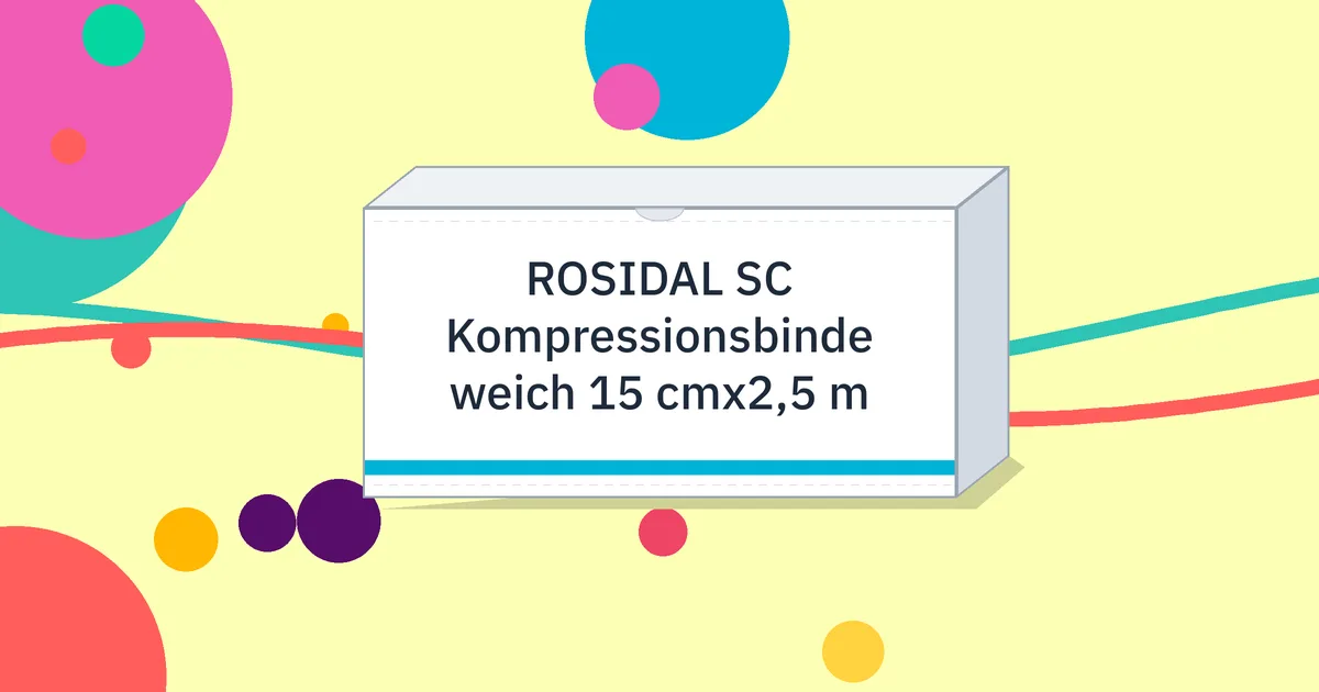 Symbolbild: Packung mit der Aufschrift ROSIDAL SC Kompressionsbinde weich 15 cmx2,5 m (PZN 00144897) – Verfügbarkeit und Bezug in Apotheken in Frankfurt am Main