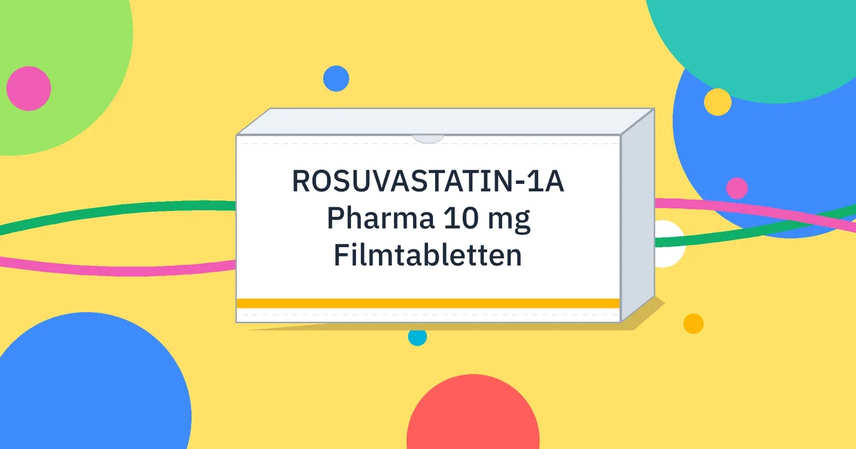 Symbolbild: Packung mit der Aufschrift ROSUVASTATIN-1A Pharma 10 mg Filmtabletten (PZN 17412103) – Verfügbarkeit und Bezug in Apotheken in Frankfurt am Main