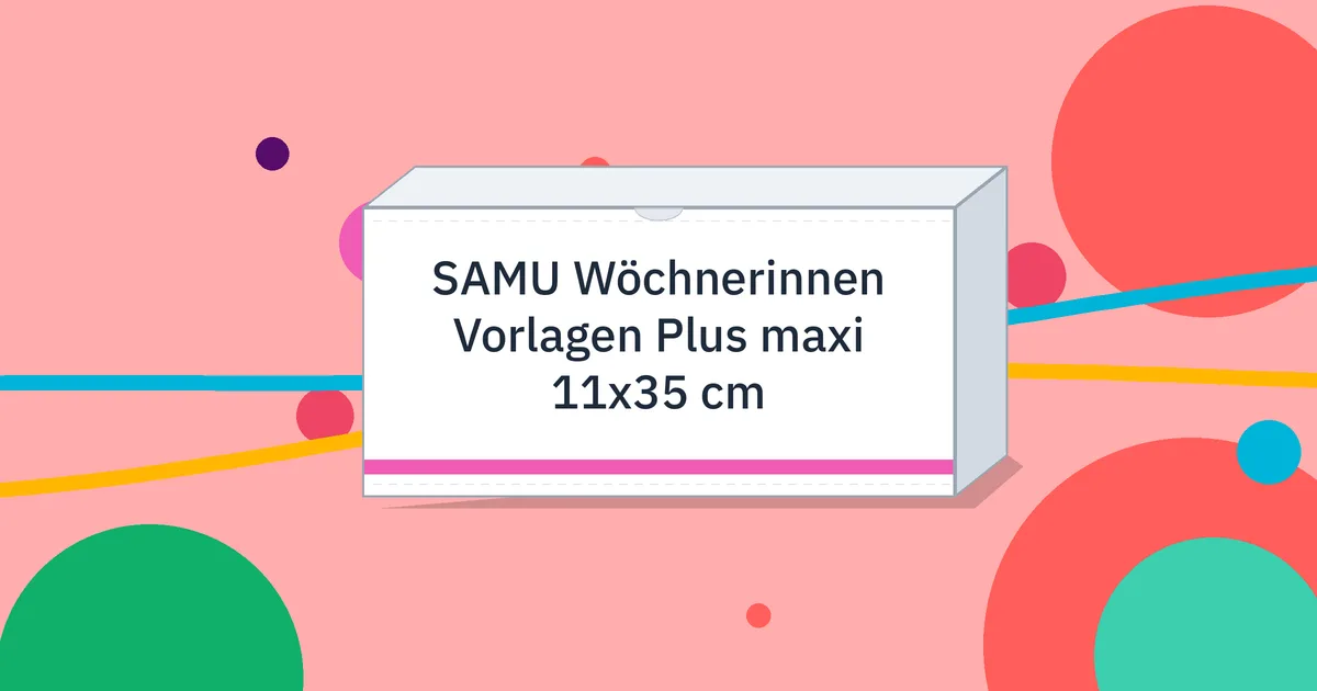 Symbolbild: Packung mit der Aufschrift SAMU Wöchnerinnen Vorlagen Plus maxi 11x35 cm (PZN 20549030) – Verfügbarkeit und Bezug in Apotheken in Frankfurt am Main