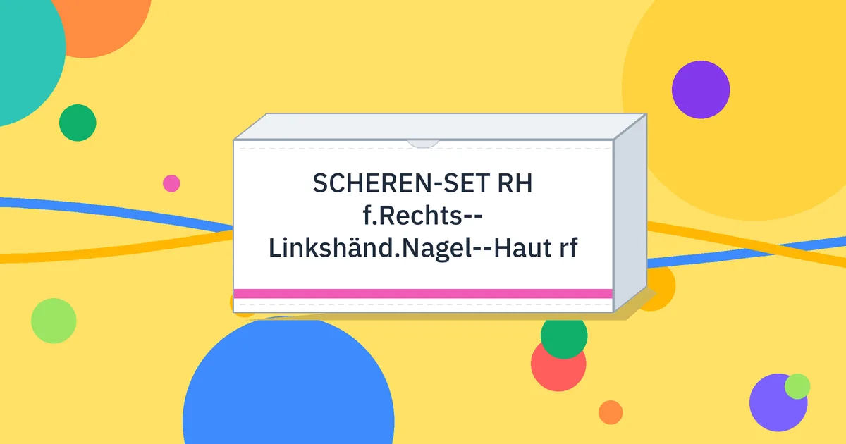 Symbolbild: Packung mit der Aufschrift SCHEREN-SET RH f.Rechts--Linkshänd.Nagel--Haut rf (PZN 19073817) – Verfügbarkeit und Bezug in Apotheken in Frankfurt am Main