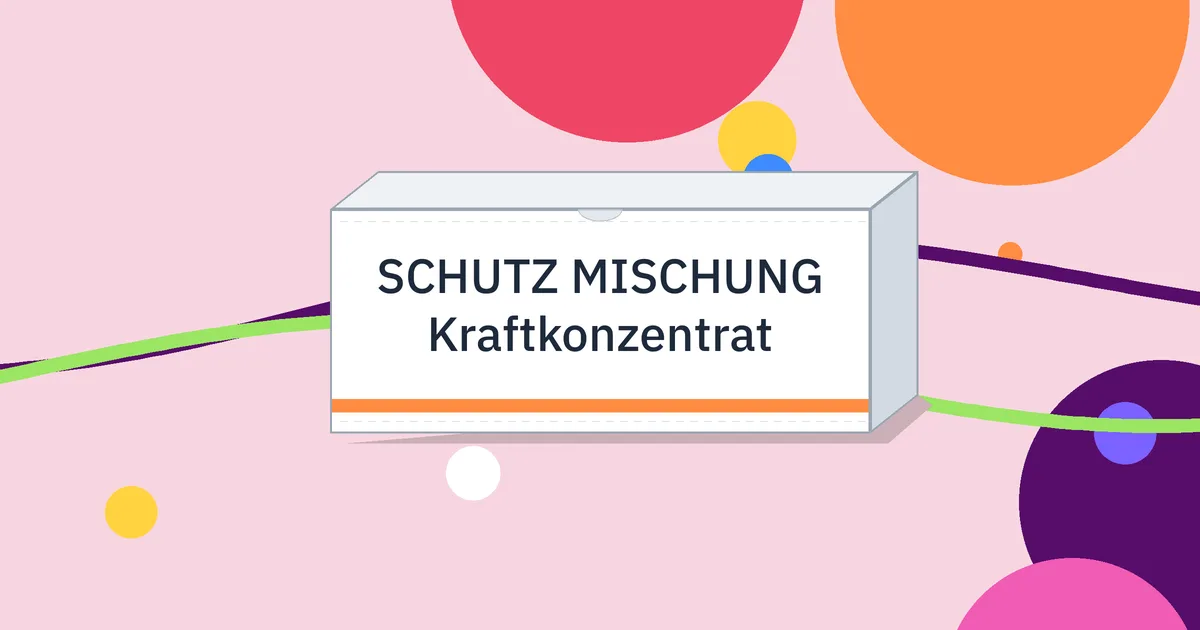Symbolbild: Packung mit der Aufschrift SCHUTZ MISCHUNG Kraftkonzentrat (PZN 17640146) – Verfügbarkeit und Bezug in Apotheken in Frankfurt am Main