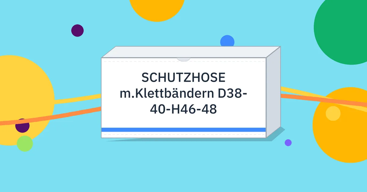 Symbolbild: Packung mit der Aufschrift SCHUTZHOSE m.Klettbändern D38-40-H46-48 (PZN 04382754) – Verfügbarkeit und Bezug in Apotheken in Frankfurt am Main