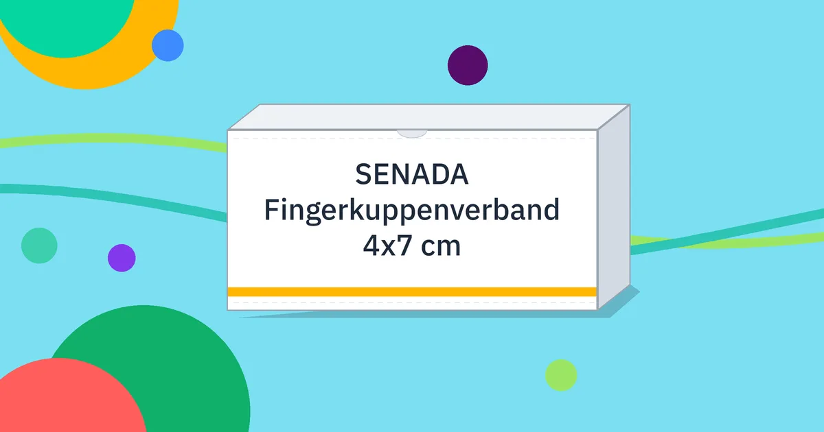 Symbolbild: Packung mit der Aufschrift SENADA Fingerkuppenverband 4x7 cm (PZN 17878959) – Verfügbarkeit und Bezug in Apotheken in Frankfurt am Main