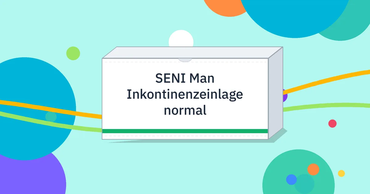 Symbolbild: Packung mit der Aufschrift SENI Man Inkontinenzeinlage normal (PZN 11080864) – Verfügbarkeit und Bezug in Apotheken in Frankfurt am Main