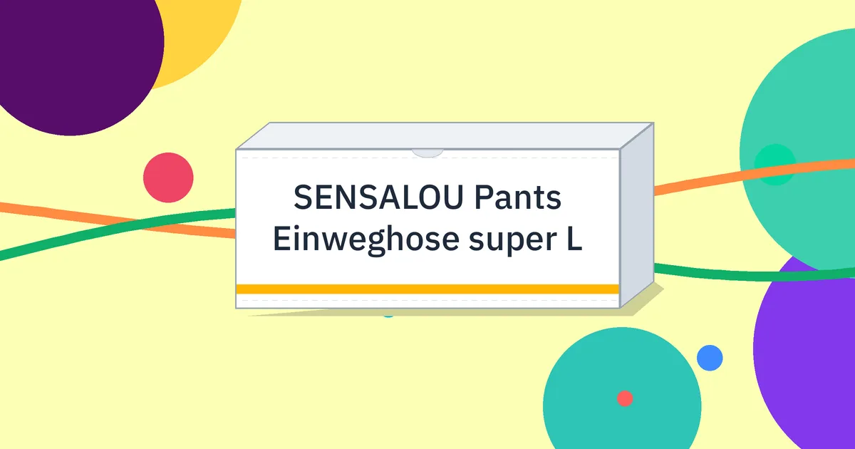 Symbolbild: Packung mit der Aufschrift SENSALOU Pants Einweghose super L (PZN 18080324) – Verfügbarkeit und Bezug in Apotheken in Frankfurt am Main