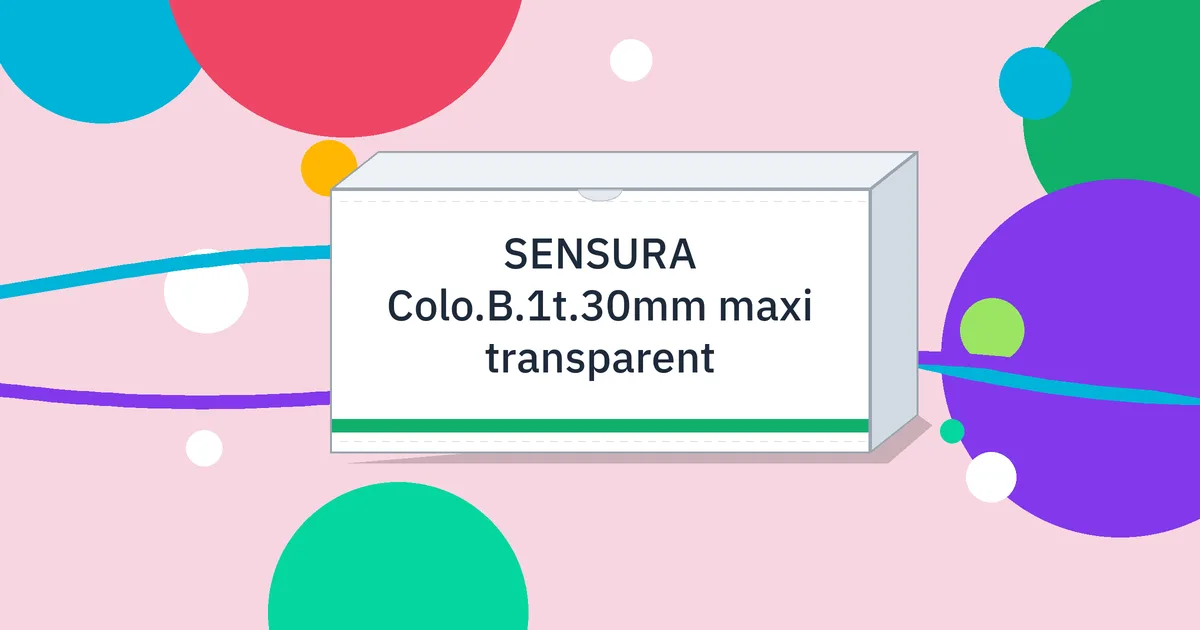 Symbolbild: Packung mit der Aufschrift SENSURA Colo.B.1t.30mm maxi transparent (PZN 03029292) – Verfügbarkeit und Bezug in Apotheken in Frankfurt am Main