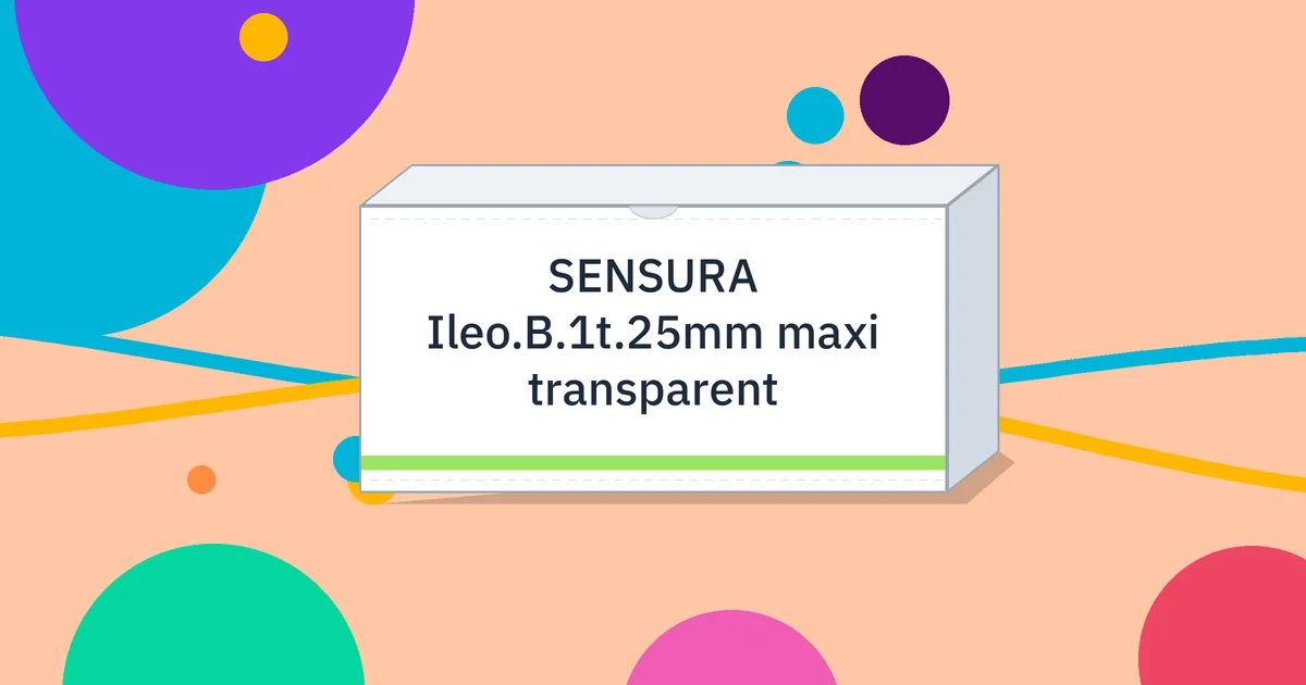 Symbolbild: Packung mit der Aufschrift SENSURA Ileo.B.1t.25mm maxi transparent (PZN 03029406) – Verfügbarkeit und Bezug in Apotheken in Frankfurt am Main