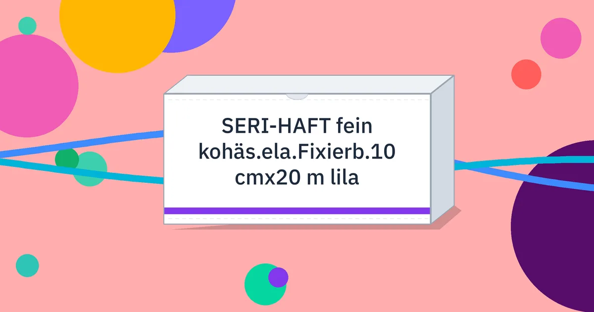 Symbolbild: Packung mit der Aufschrift SERI-HAFT fein kohäs.ela.Fixierb.10 cmx20 m lila (PZN 19836729) – Verfügbarkeit und Bezug in Apotheken in Frankfurt am Main