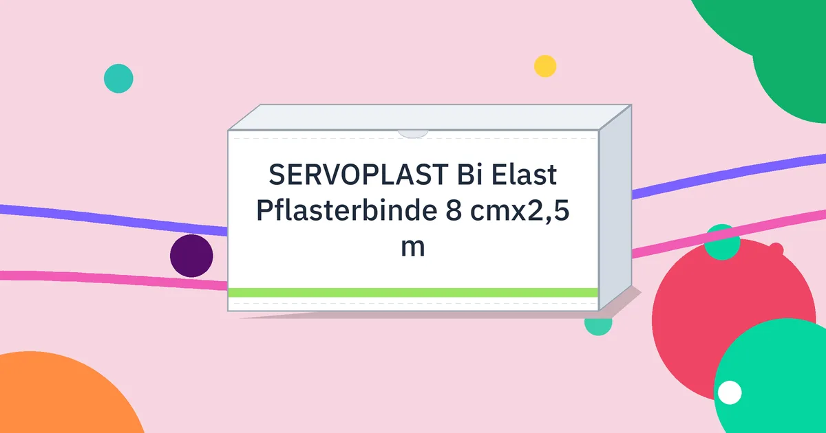 Symbolbild: Packung mit der Aufschrift SERVOPLAST Bi Elast Pflasterbinde 8 cmx2,5 m (PZN 04763798) – Verfügbarkeit und Bezug in Apotheken in Frankfurt am Main