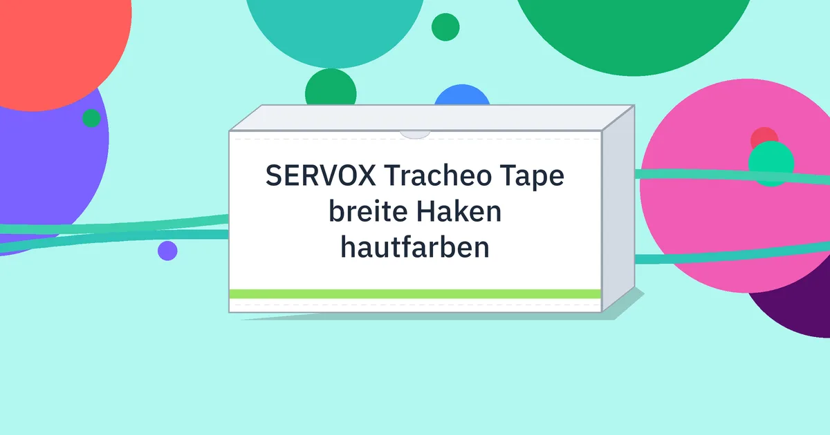 Symbolbild: Packung mit der Aufschrift SERVOX Tracheo Tape breite Haken hautfarben (PZN 05496112) – Verfügbarkeit und Bezug in Apotheken in Frankfurt am Main