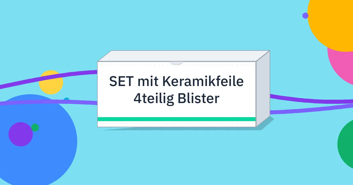 Symbolbild: Packung mit der Aufschrift SET mit Keramikfeile 4teilig Blister (PZN 01599743) – Verfügbarkeit und Bezug in Apotheken in Frankfurt am Main