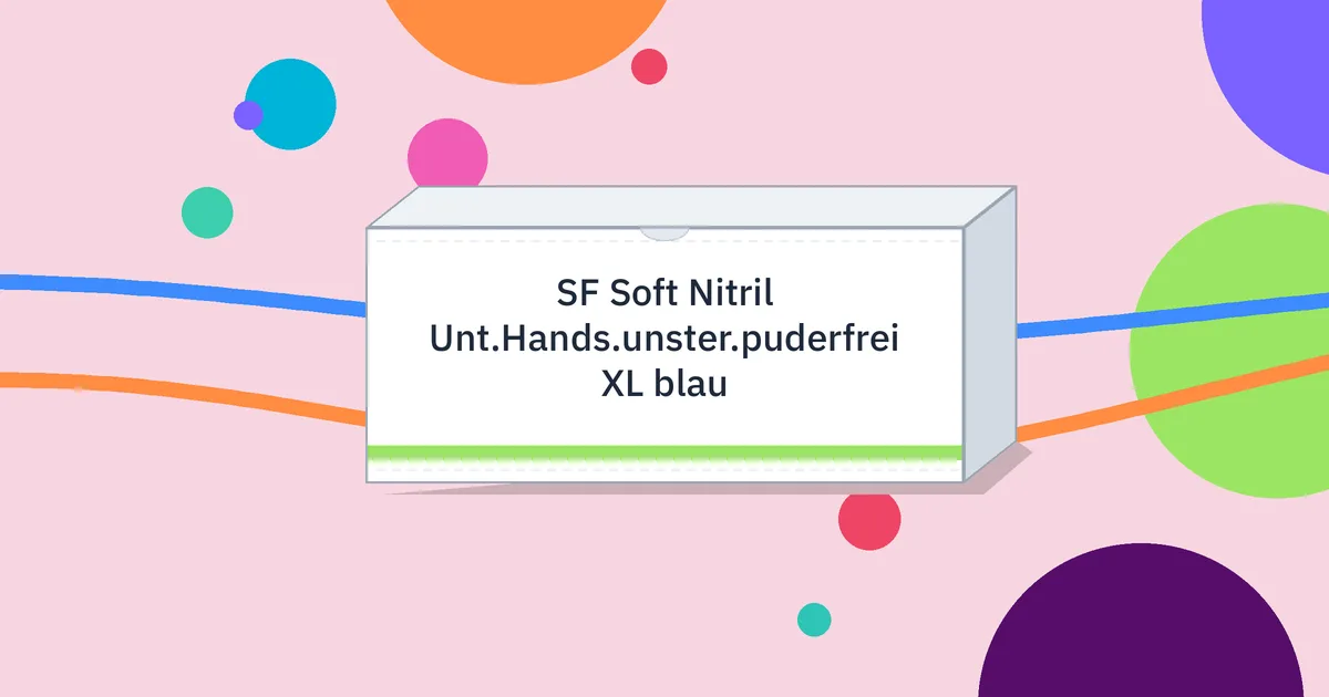 Symbolbild: Packung mit der Aufschrift SF Soft Nitril Unt.Hands.unster.puderfrei XL blau (PZN 15659609) – Verfügbarkeit und Bezug in Apotheken in Frankfurt am Main
