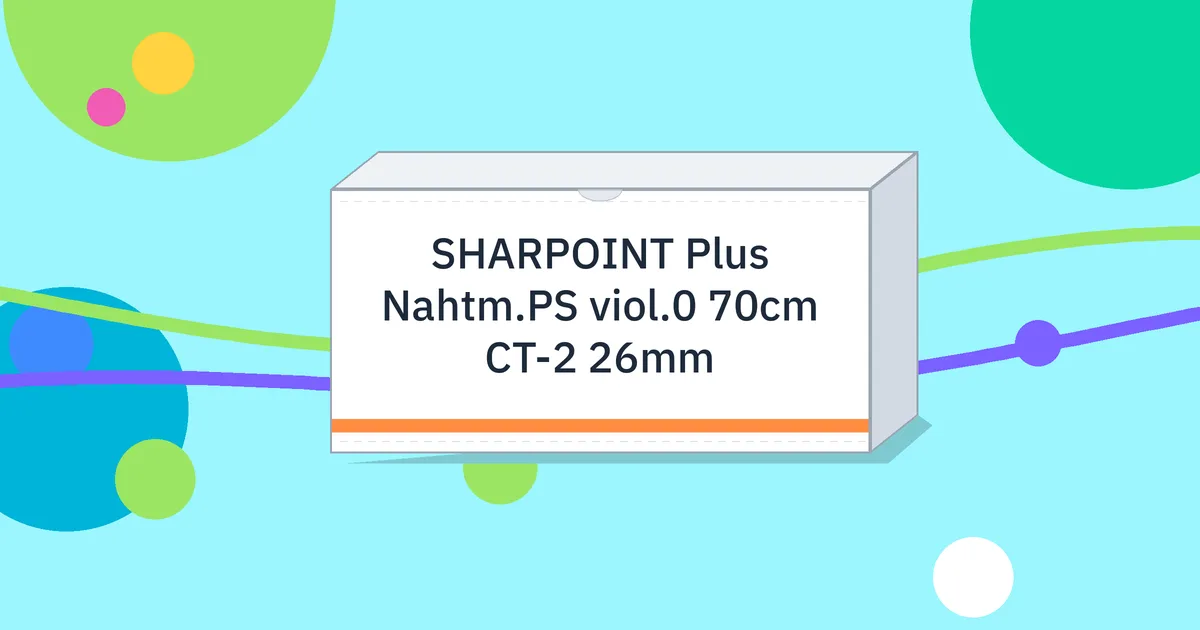 Symbolbild: Packung mit der Aufschrift SHARPOINT Plus Nahtm.PS viol.0 70cm CT-2 26mm (PZN 17995688) – Verfügbarkeit und Bezug in Apotheken in Frankfurt am Main