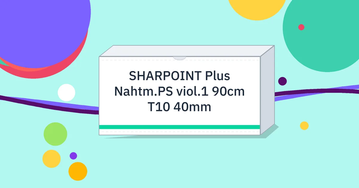 Symbolbild: Packung mit der Aufschrift SHARPOINT Plus Nahtm.PS viol.1 90cm T10 40mm (PZN 17995205) – Verfügbarkeit und Bezug in Apotheken in Frankfurt am Main