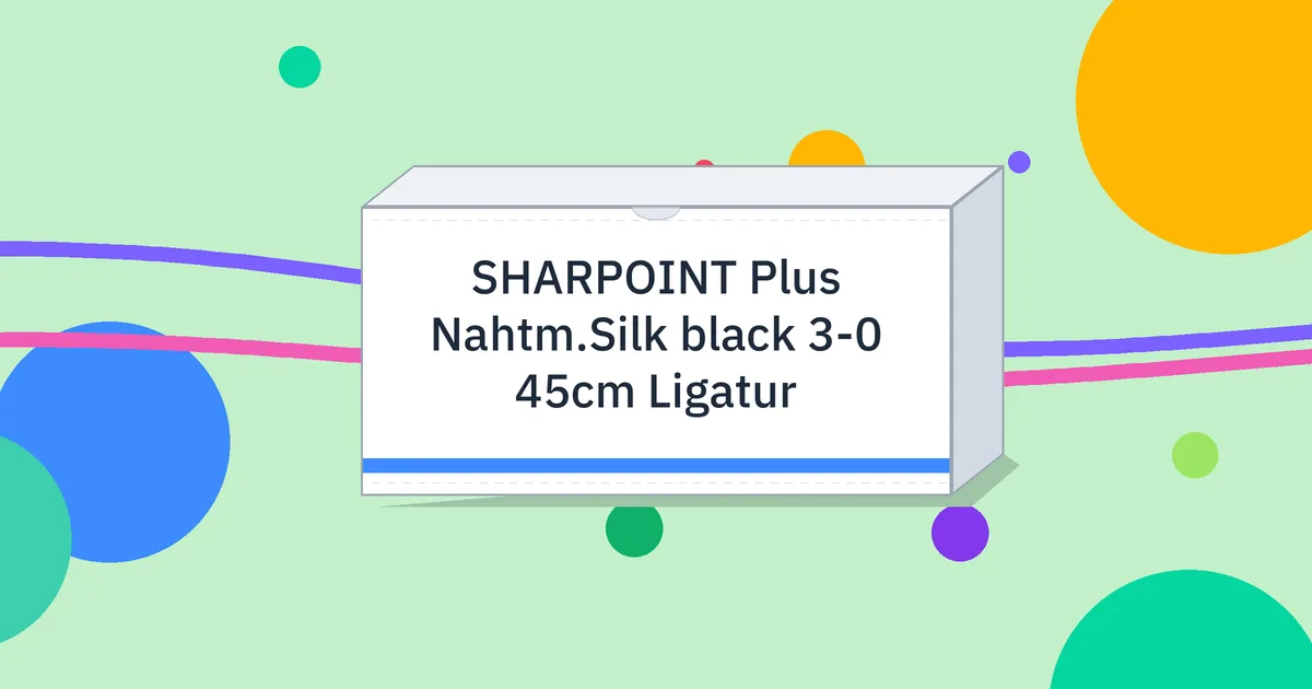 Symbolbild: Packung mit der Aufschrift SHARPOINT Plus Nahtm.Silk black 3-0 45cm Ligatur (PZN 17994832) – Verfügbarkeit und Bezug in Apotheken in Frankfurt am Main