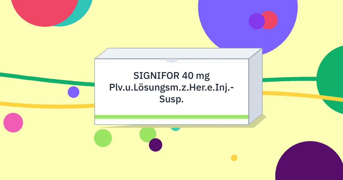Symbolbild: Packung mit der Aufschrift SIGNIFOR 40 mg Plv.u.Lösungsm.z.Her.e.Inj.-Susp. (PZN 20185177) – Verfügbarkeit und Bezug in Apotheken in Frankfurt am Main