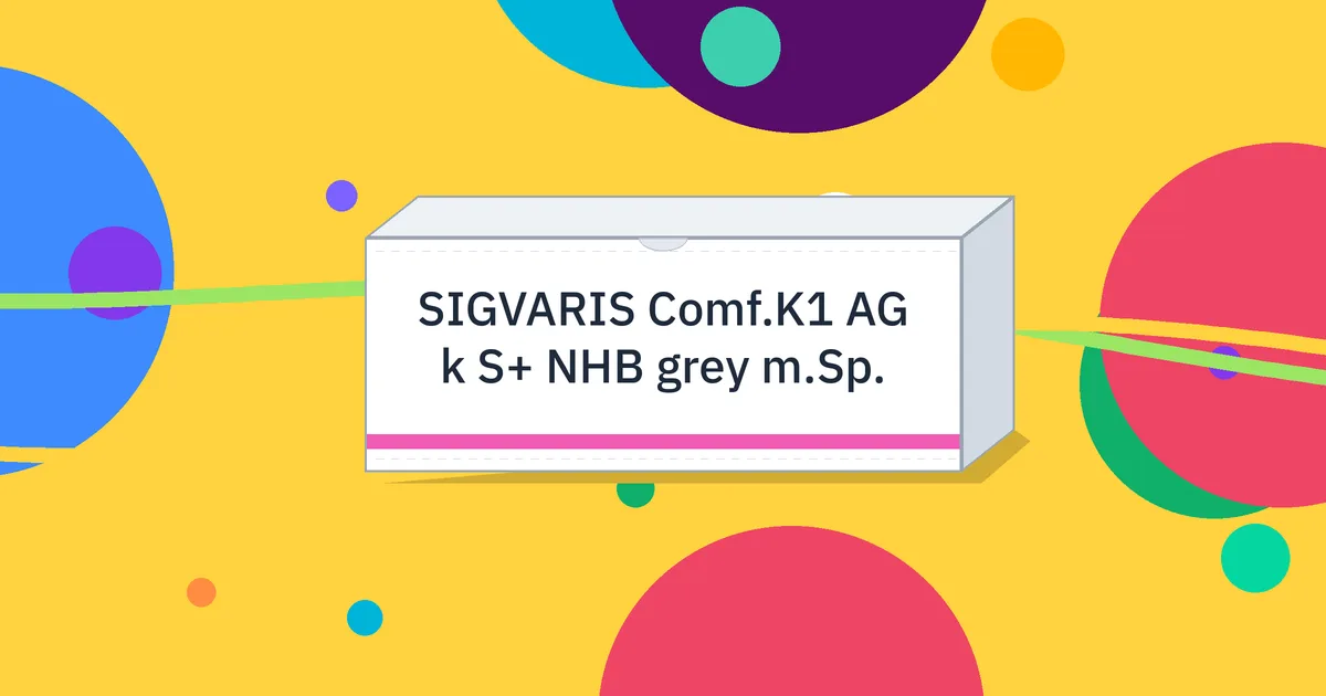 Symbolbild: Packung mit der Aufschrift SIGVARIS Comf.K1 AG k S+ NHB grey m.Sp. (PZN 17096694) – Verfügbarkeit und Bezug in Apotheken in Frankfurt am Main