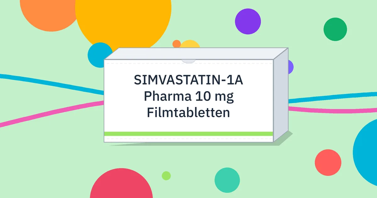 Symbolbild: Packung mit der Aufschrift SIMVASTATIN-1A Pharma 10 mg Filmtabletten (PZN 01970491) – Verfügbarkeit und Bezug in Apotheken in Frankfurt am Main
