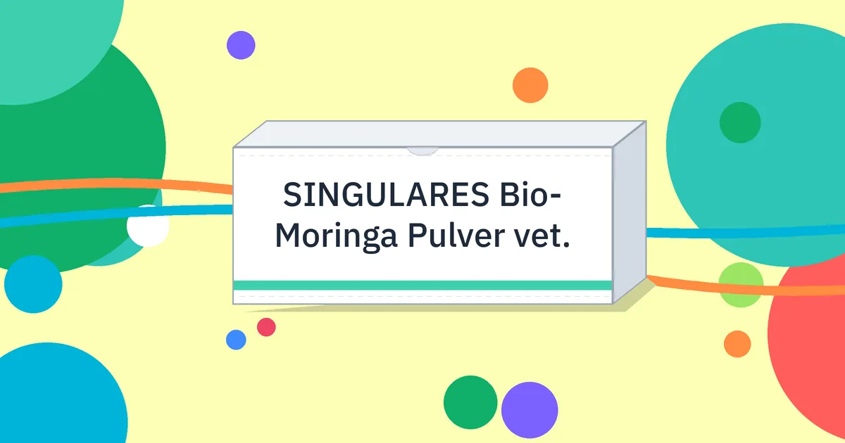 Symbolbild: Packung mit der Aufschrift SINGULARES Bio-Moringa Pulver vet. (PZN 12502706) – Verfügbarkeit und Bezug in Apotheken in Frankfurt am Main