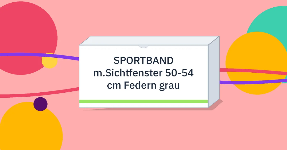Symbolbild: Packung mit der Aufschrift SPORTBAND m.Sichtfenster 50-54 cm Federn grau (PZN 13916686) – Verfügbarkeit und Bezug in Apotheken in Frankfurt am Main