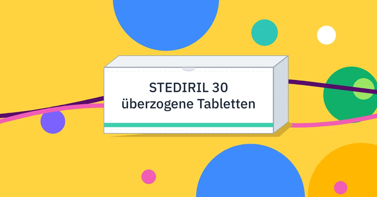 Symbolbild: Packung mit der Aufschrift STEDIRIL 30 überzogene Tabletten (PZN 04965390) – Verfügbarkeit und Bezug in Apotheken in Frankfurt am Main