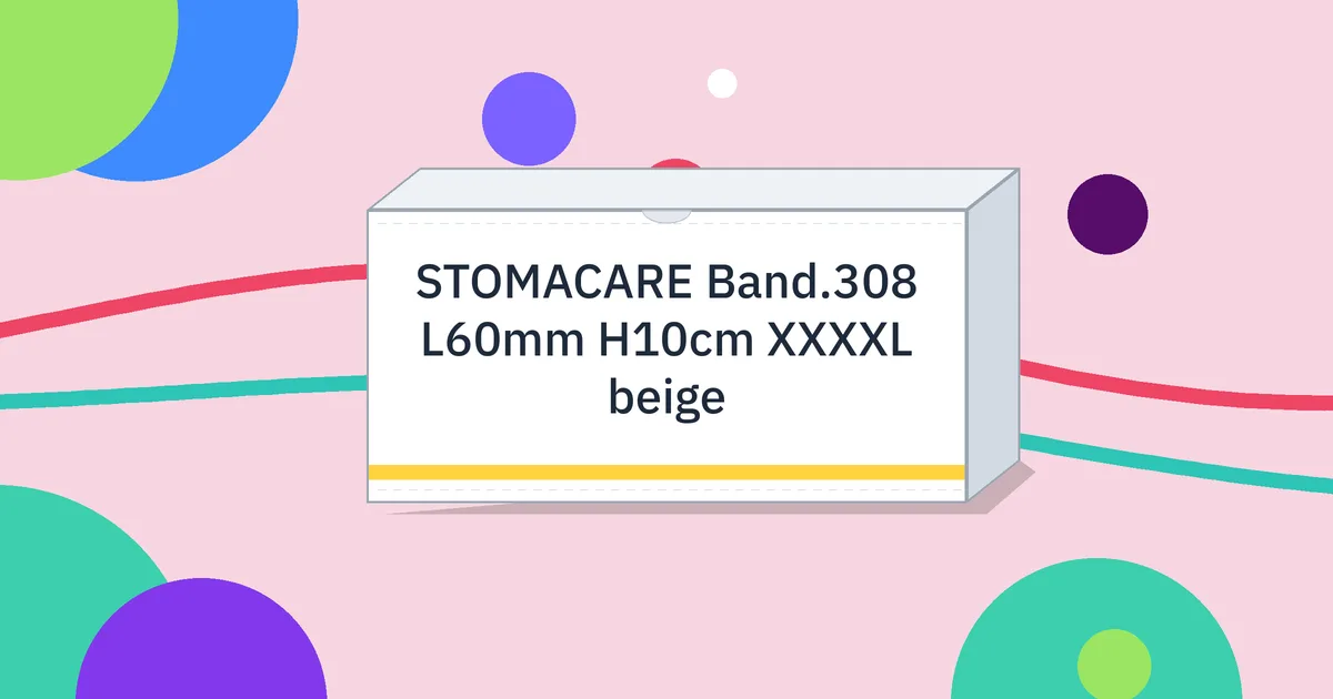 Symbolbild: Packung mit der Aufschrift STOMACARE Band.308 L60mm H10cm XXXXL beige (PZN 10840540) – Verfügbarkeit und Bezug in Apotheken in Frankfurt am Main