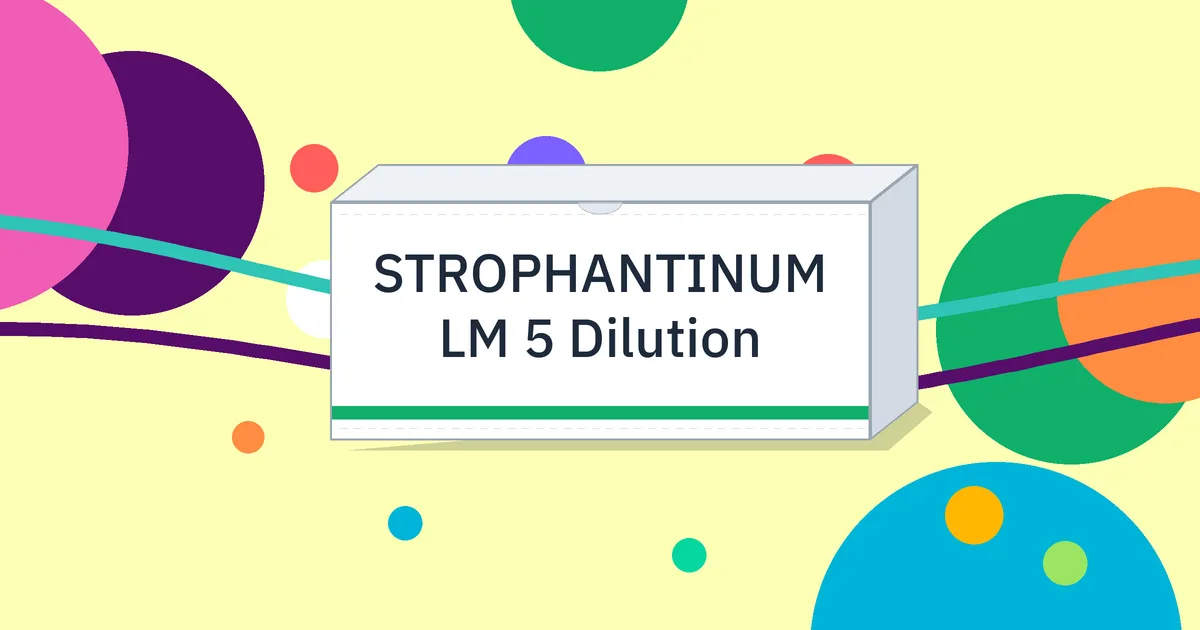 Symbolbild: Packung mit der Aufschrift STROPHANTINUM LM 5 Dilution (PZN 13684394) – Verfügbarkeit und Bezug in Apotheken in Frankfurt am Main