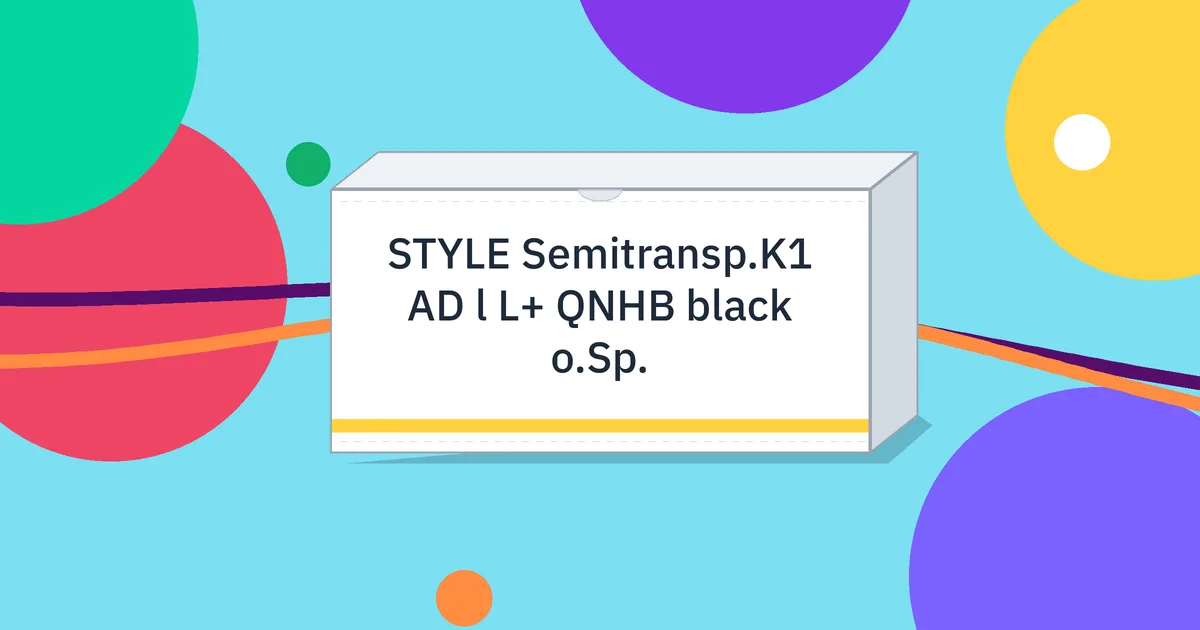 Symbolbild: Packung mit der Aufschrift STYLE Semitransp.K1 AD l L+ QNHB black o.Sp. (PZN 18869230) – Verfügbarkeit und Bezug in Apotheken in Frankfurt am Main
