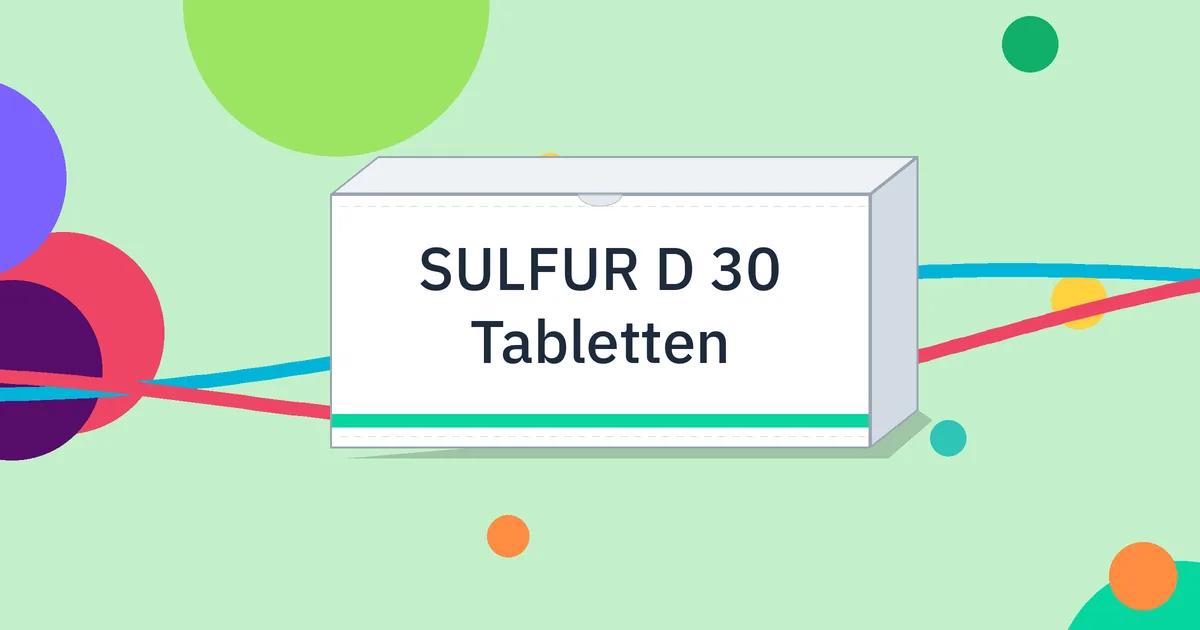 Symbolbild: Packung mit der Aufschrift SULFUR D 30 Tabletten (PZN 01787255) – Verfügbarkeit und Bezug in Apotheken in Frankfurt am Main