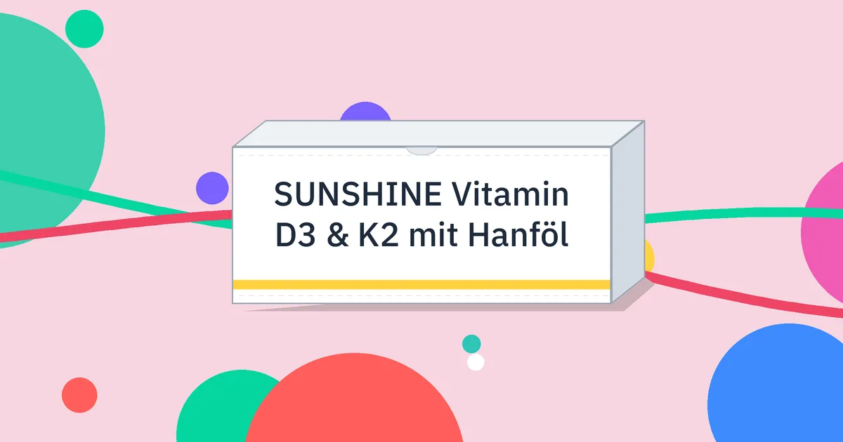 Symbolbild: Packung mit der Aufschrift SUNSHINE Vitamin D3 & K2 mit Hanföl (PZN 16871843) – Verfügbarkeit und Bezug in Apotheken in Frankfurt am Main