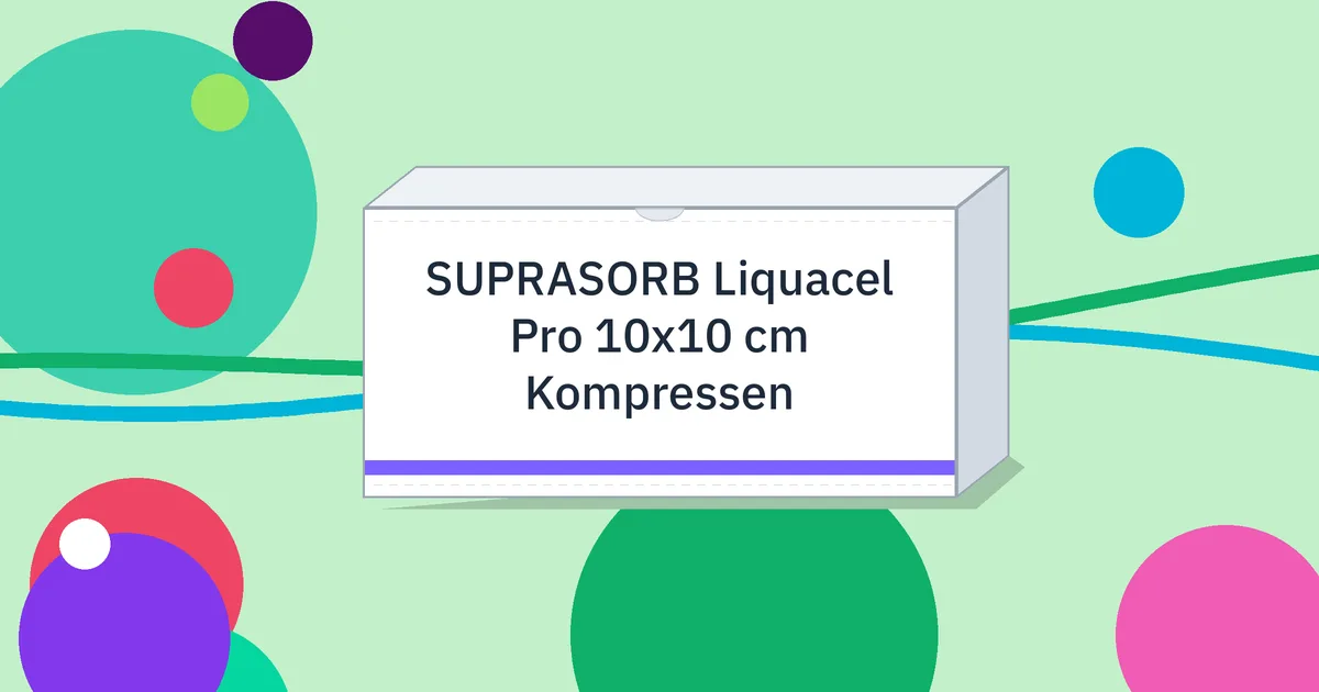 Symbolbild: Packung mit der Aufschrift SUPRASORB Liquacel Pro 10x10 cm Kompressen (PZN 19637651) – Verfügbarkeit und Bezug in Apotheken in Frankfurt am Main